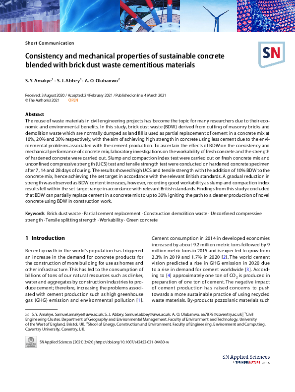 (PDF) Consistency and mechanical properties of sustainable concrete ...