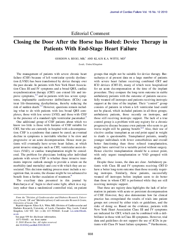 (PDF) Closing the Door After the Horse has Bolted: Device Therapy in ...