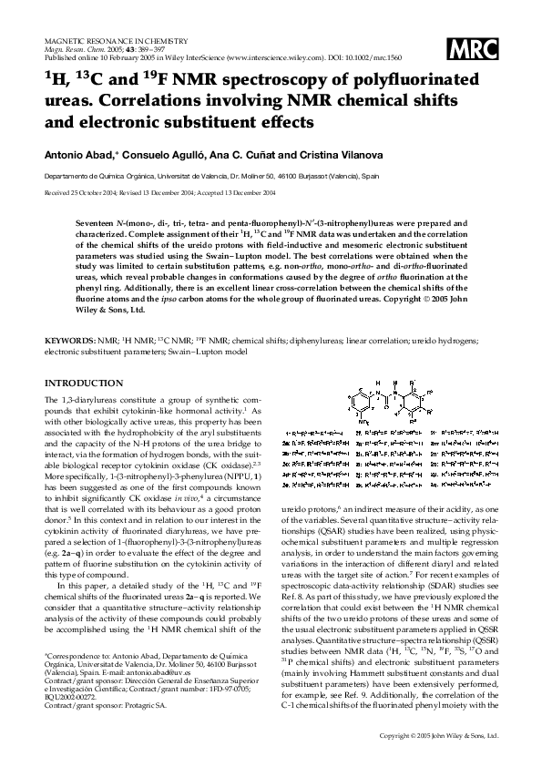 (PDF) 1H,13C and19F NMR spectroscopy of polyfluorinated ureas. Correlations involving NMR ...