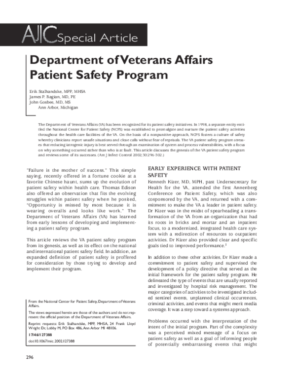 (PDF) Department of Veterans Affairs Patient Safety Program