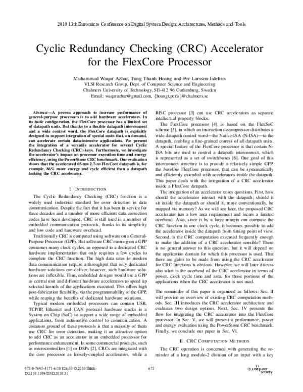 Pdf Cyclic Redundancy Checking Crc Accelerator For The Flexcore Processor 