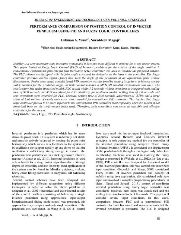 (PDF) Performance Comparison of Position Control of Inverted Pendulum Using Pid and Fuzzy Logic ...