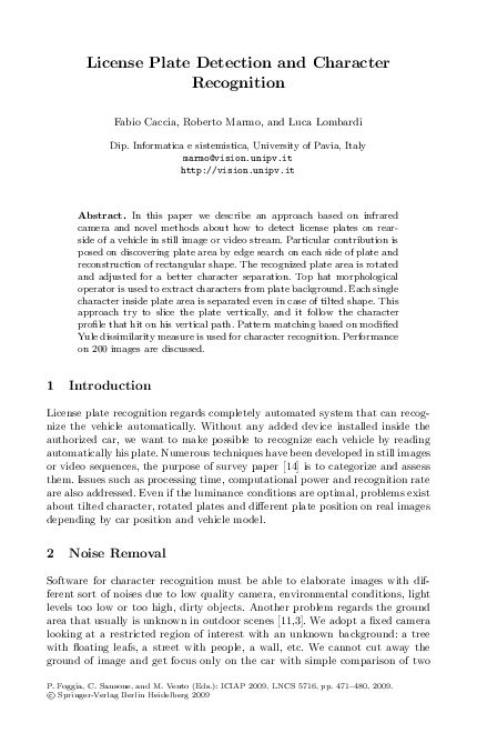 (PDF) License Plate Detection and Character Recognition