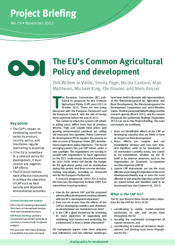 (PDF) The EU's Common Agricultural Policy and development