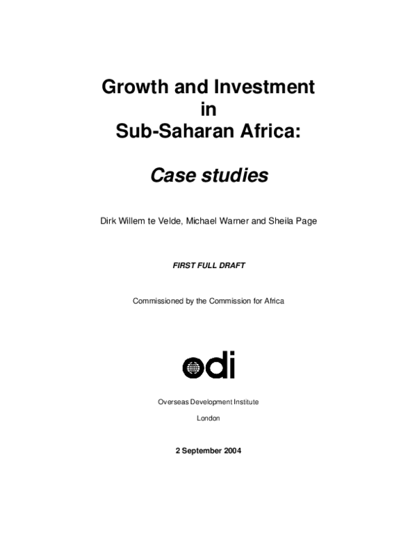 (PDF) Growth and Investment in Sub-Saharan Africa: Case studies