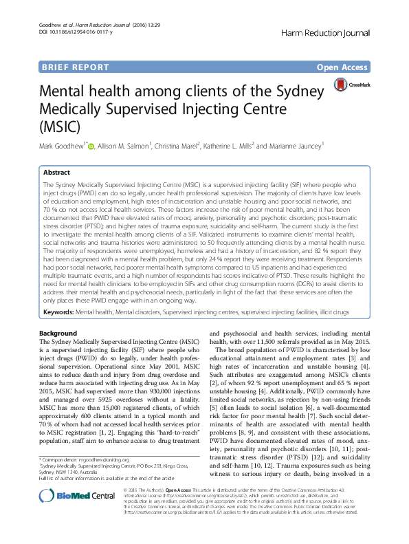 (PDF) Mental health among clients of the Sydney Medically Supervised ...