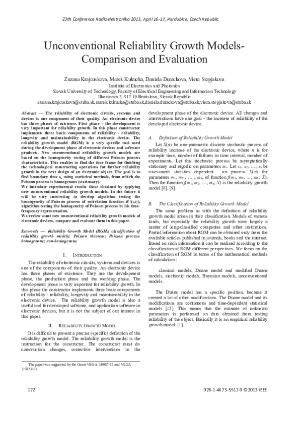 (PDF) Unconventional reliability growth models-comparison and evaluation