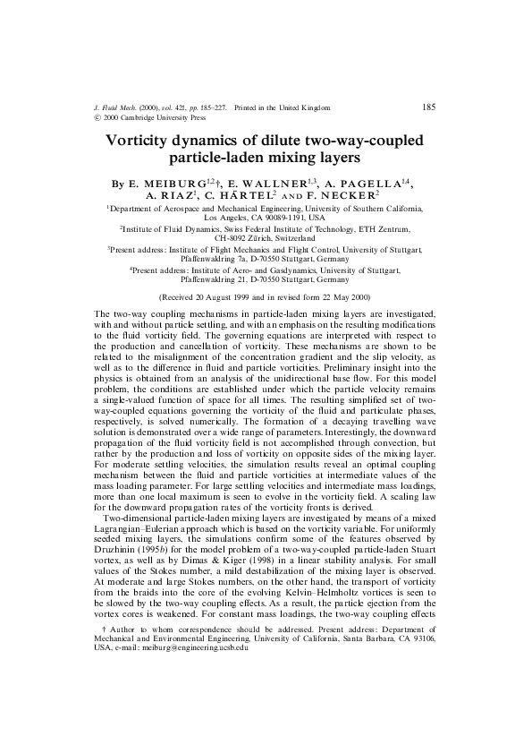 (PDF) Vorticity dynamics of dilute two-way-coupled particle-laden mixing layers | Amir Riaz ...