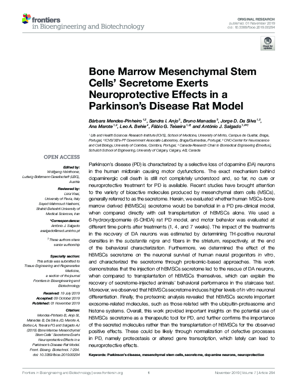 (PDF) Bone Marrow Mesenchymal Stem Cells' Secretome Exerts Neuroprotective Effects in a ...