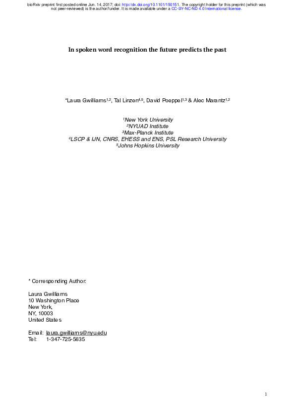 (PDF) In Spoken Word Recognition, the Future Predicts the Past