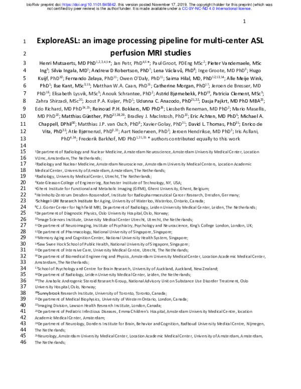 (PDF) ExploreASL: an image processing pipeline for multi-center ASL perfusion MRI studies