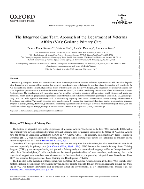(PDF) The Integrated Care Team Approach of the Department of Veterans ...