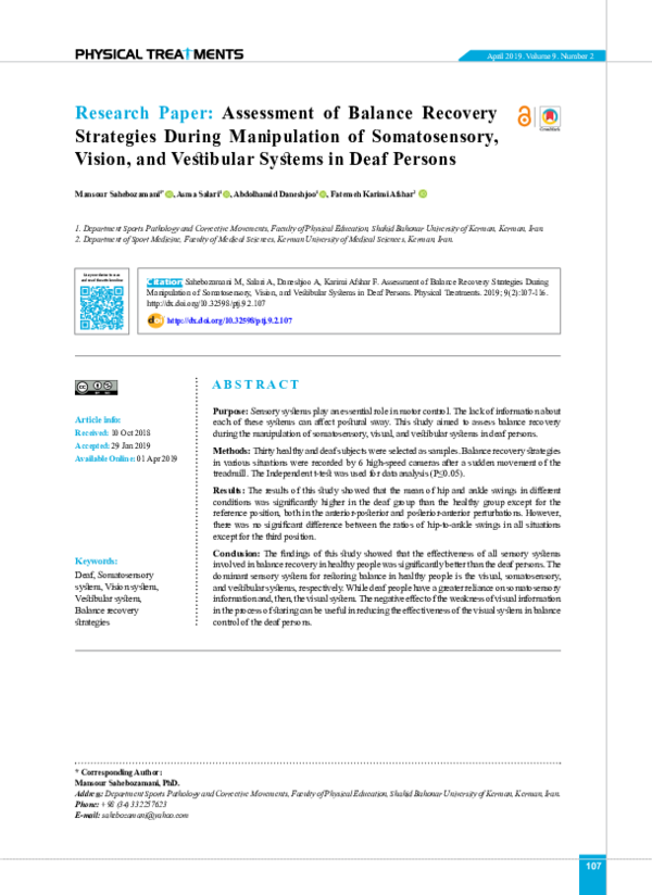 (PDF) Assessment of Balance Recovery Strategies During Manipulation of ...