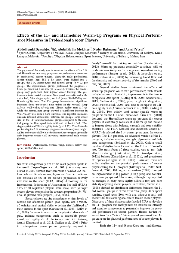 (PDF) Effects of the 11+ and Harmoknee Warm-up Programs on Physical ...