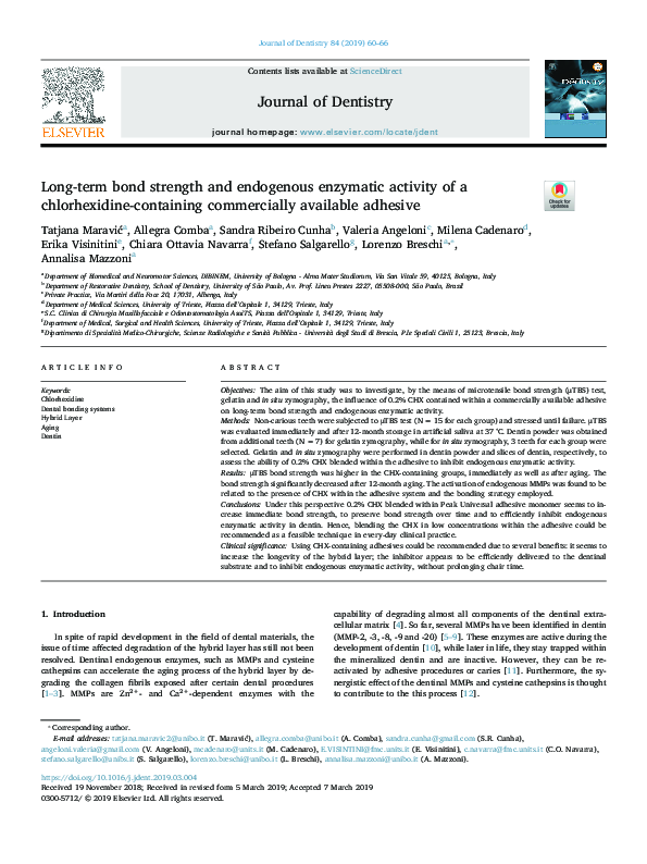 (PDF) Long-term bond strength and endogenous enzymatic activity of a ... (PDF) Long-term bond strength and endogenous enzymatic activity of a ...