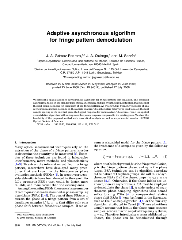 Pdf Adaptive Asynchronous Algorithm For Fringe Pattern Demodulation