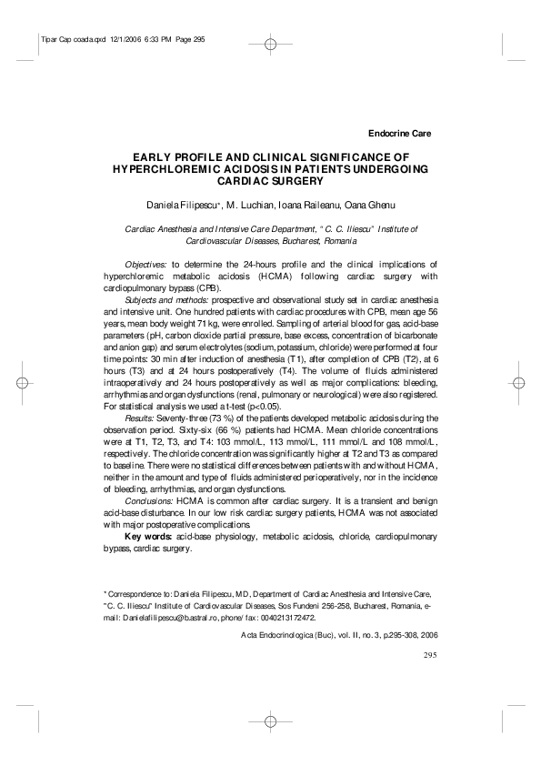 (PDF) Early profile and clinical significance of hyperchloremic ...