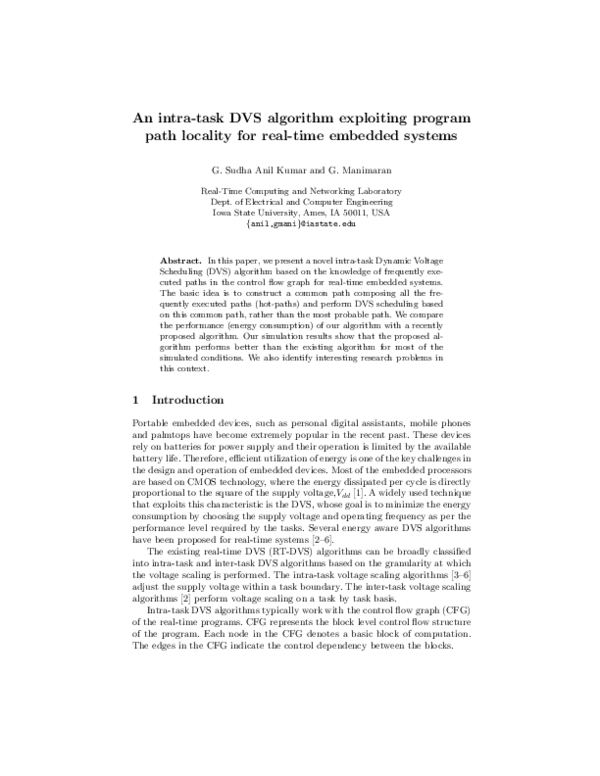 (PDF) An Intra-task DVS Algorithm Exploiting Program Path Locality for Real-Time Embedded Systems
