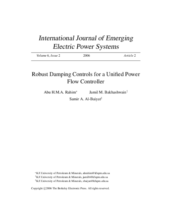 Pdf Robust Damping Controls For A Unified Power Flow Controller