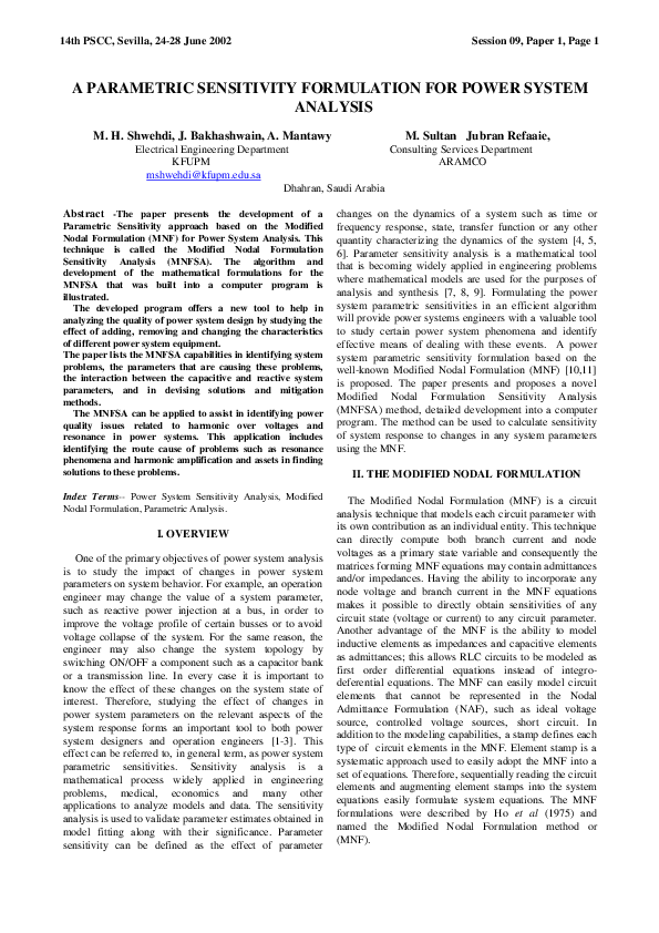 (PDF) A parametric sensitivity formulation for power system analysis