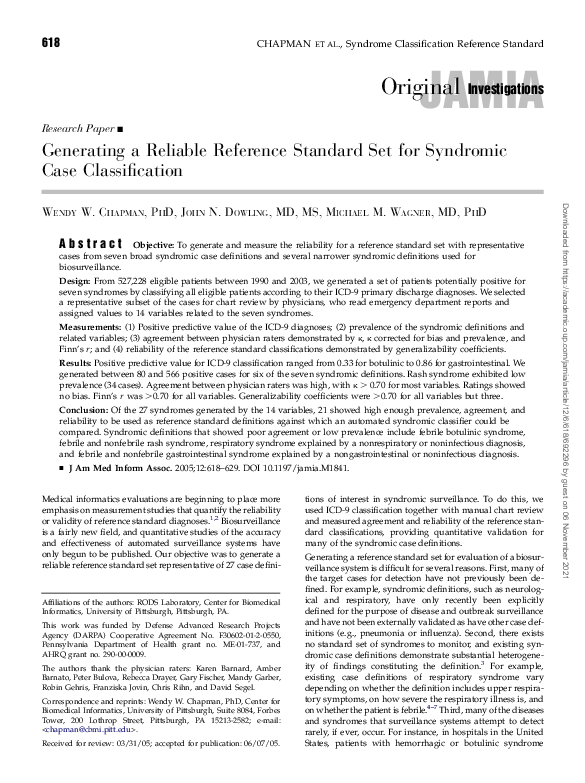 (PDF) Generating a Reliable Reference Standard Set for Syndromic Case ...