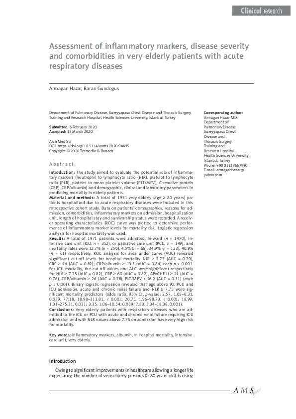 (PDF) Assessment of inflammatory markers, disease severity and ...