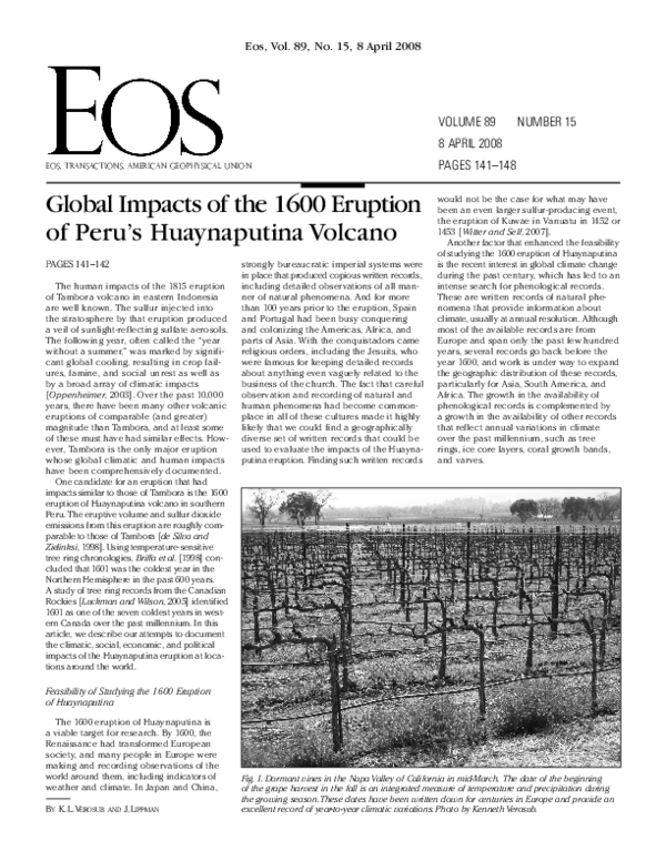 (PDF) Global Impacts of the 1600 Eruption of Peru's Huaynaputina Volcano