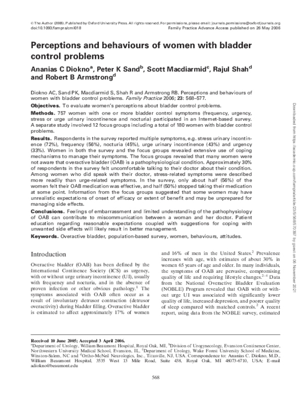 (PDF) Perceptions and behaviours of women with bladder control problems