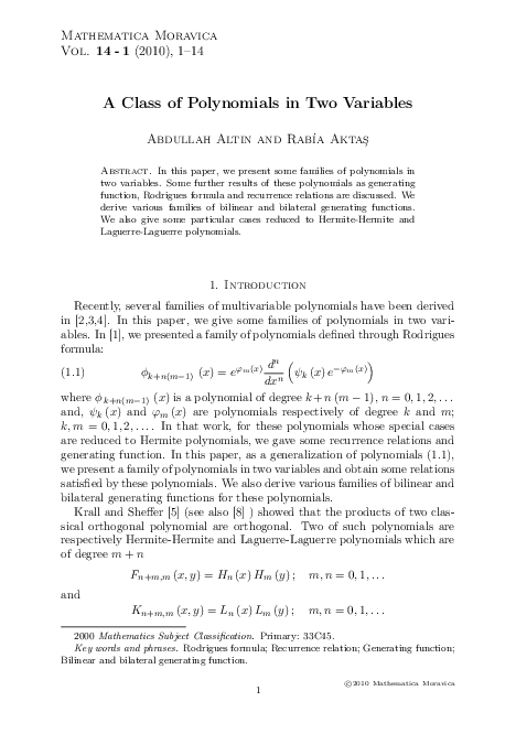 (PDF) A class of polynomials in two variables