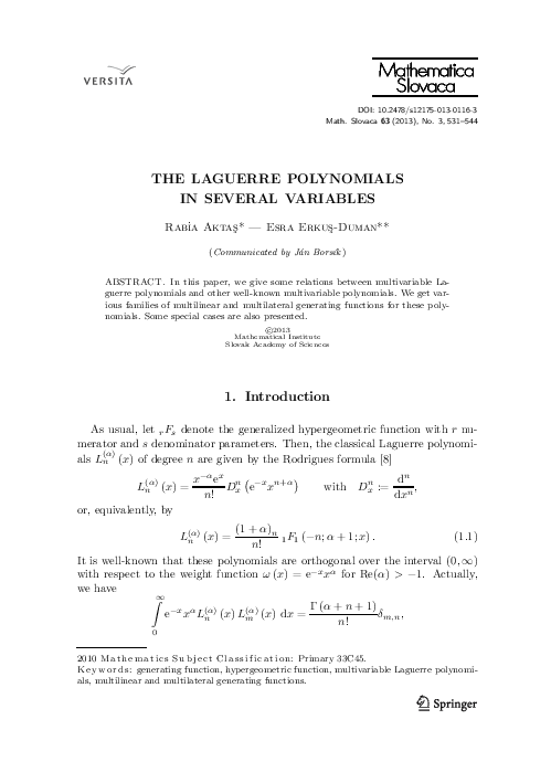(PDF) The Laguerre polynomials in several variables