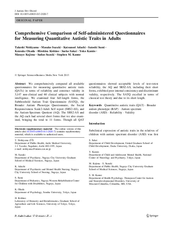 Pdf Comprehensive Comparison Of Self Administered Questionnaires For Measuring Quantitative