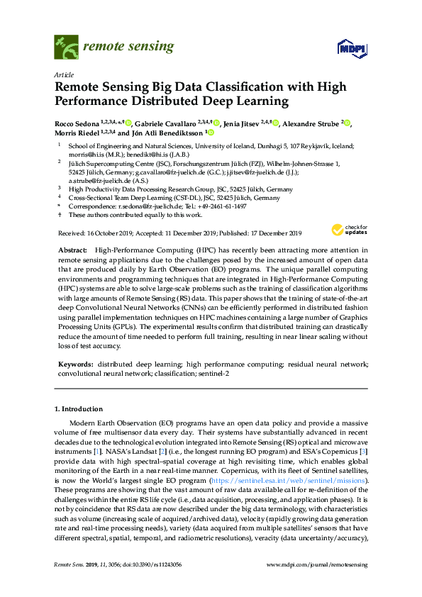 Pdf Remote Sensing Big Data Classification With High Performance Distributed Deep Learning
