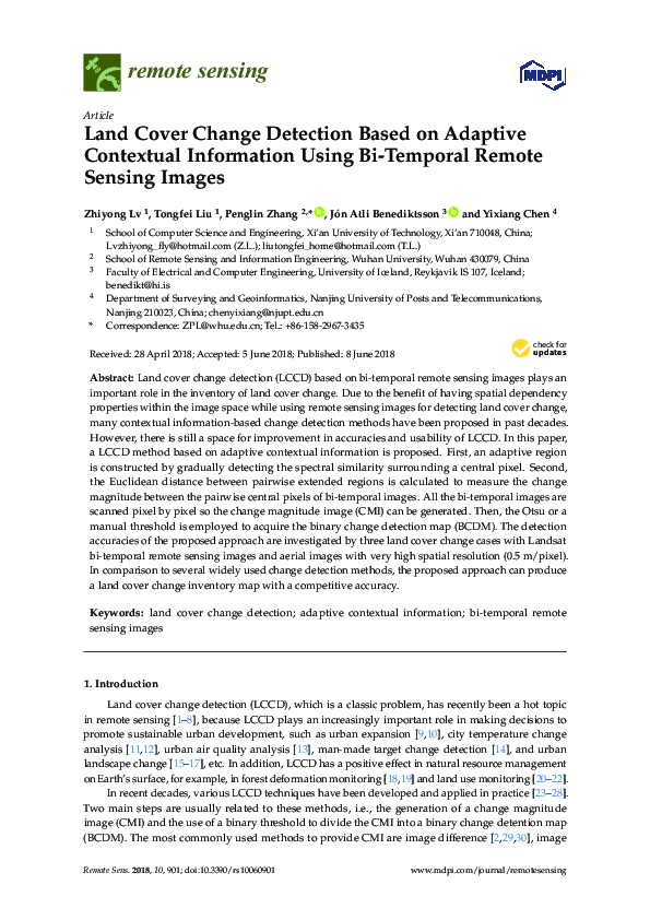 (PDF) Land Cover Change Detection Based on Adaptive Contextual Information Using Bi-Temporal ...