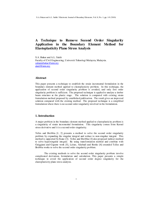 (PDF) A Technique to Remove Second Order Singularity Application in the Boundary Element Method ...