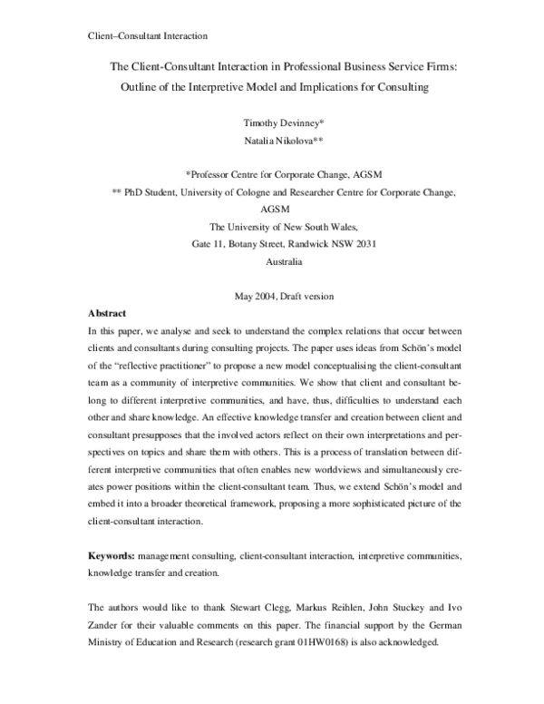 The client-consultant interaction in professional business service ...