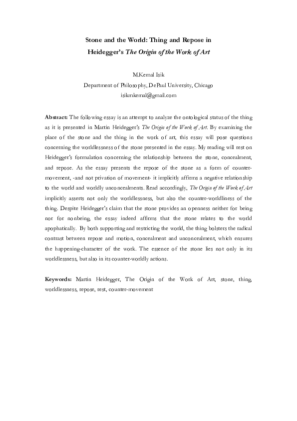 (PDF) Stone and the World: Thing and Repose in Heidegger's The Origin ...