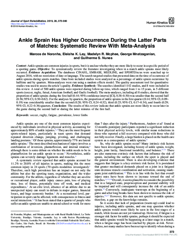 Pdf Ankle Sprain Has Higher Occurrence During The Later Parts Of