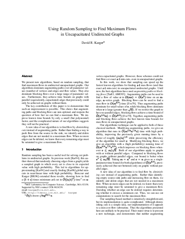 Using Random Sampling To Find Maximum Flows In Uncapacitated Undirected