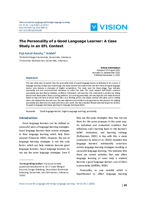 (PDF) The Personality of a Good Language Learner: A Case Study in an ...