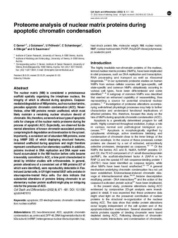 (PDF) Proteome analysis of nuclear matrix proteins during apoptotic ...