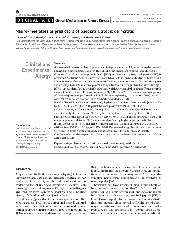 (PDF) Neuro-mediators as predictors of paediatric atopic dermatitis
