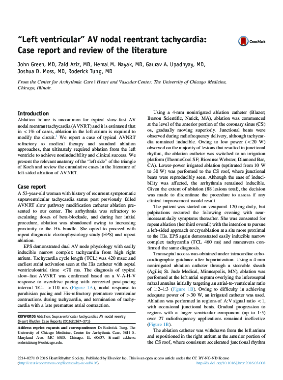 (PDF) “Left ventricular” AV nodal reentrant tachycardia: Case report and review of the literature