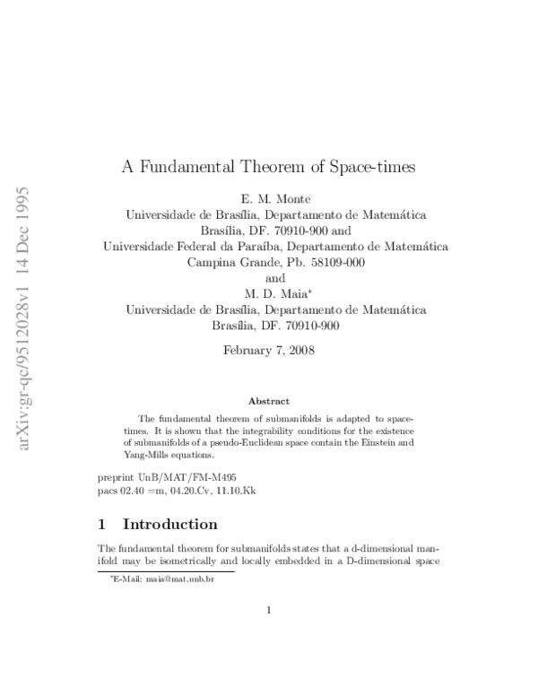 (PDF) A Fundamental Theorem of Space-times | EDMUNDO MONTE - Academia.edu