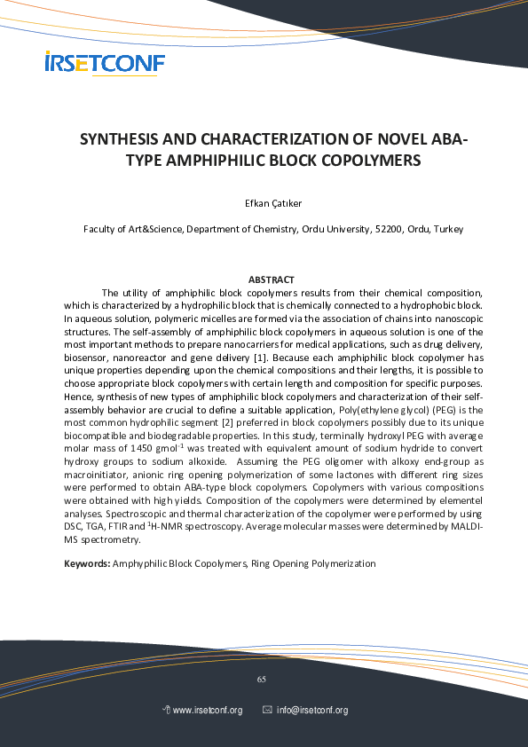 (PDF) Synthesis and characterization of novel ABA-type azobenzene-containing tri-block ...