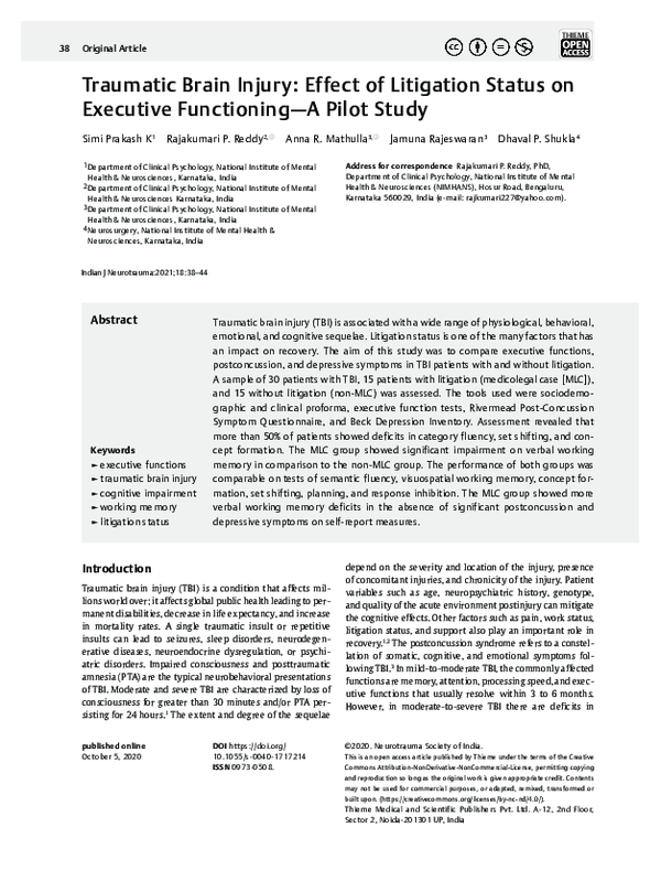 (PDF) Traumatic Brain Injury: Effect of Litigation Status on Executive ...