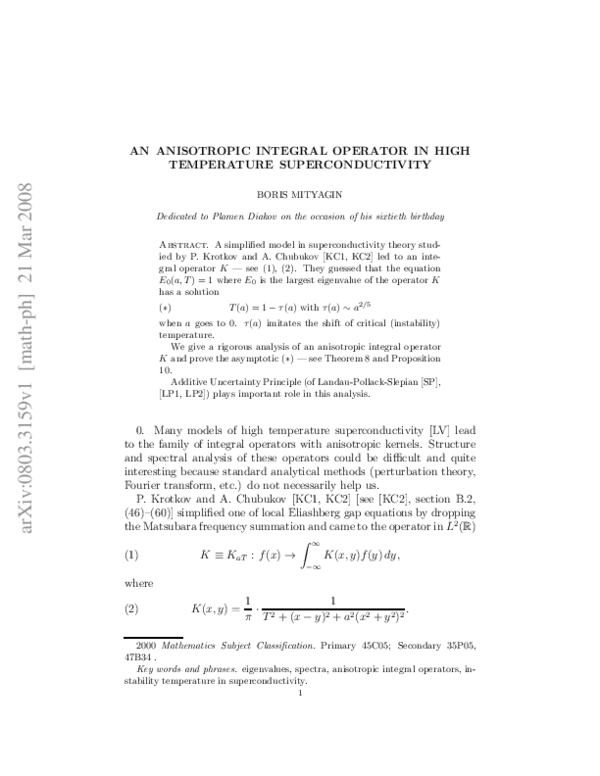 (PDF) An anisotropic integral operator in high temperature superconductivity