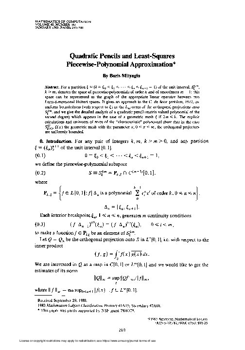 (PDF) Quadratic pencils and least-squares piecewise-polynomial approximation