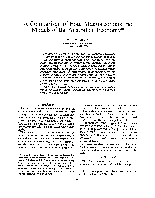(PDF) A Comparison of Four Macroeconometric Models of the Australian Economy