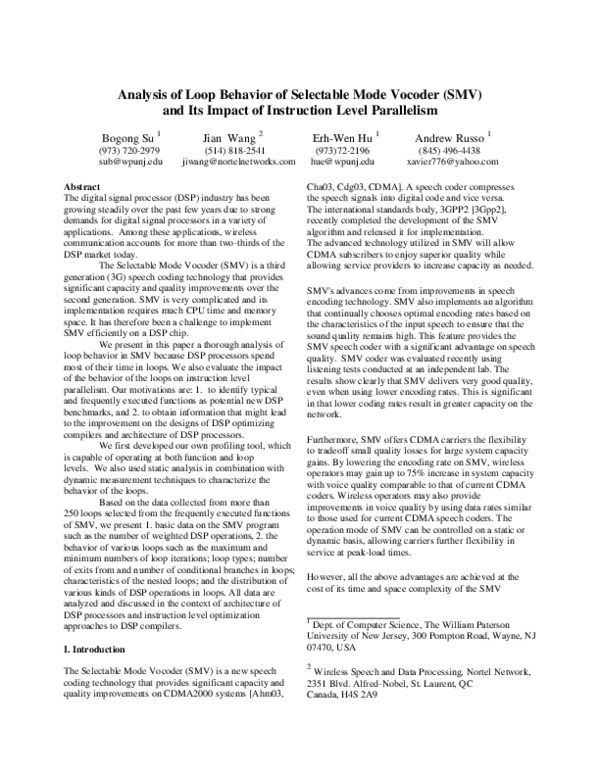 (PDF) Analysis of Loop Behavior of Selectable Mode Vocoder (SMV) and Its Impact of Instruction ...