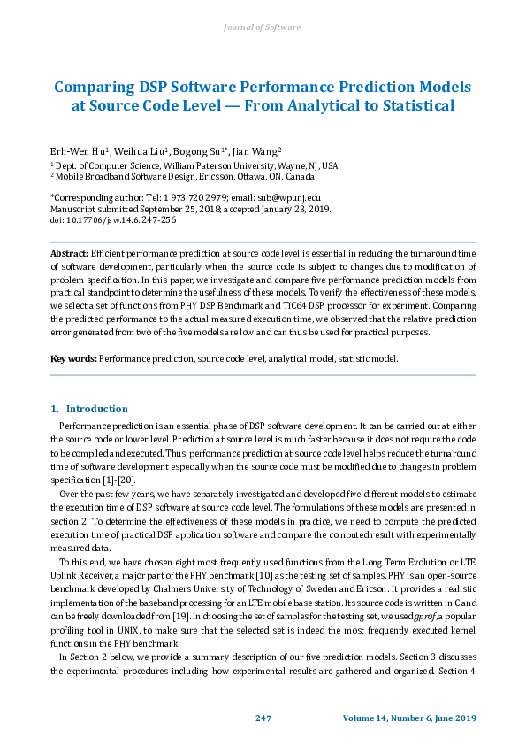 Pdf Comparing Dsp Software Performance Prediction Models At Source Code Level — From